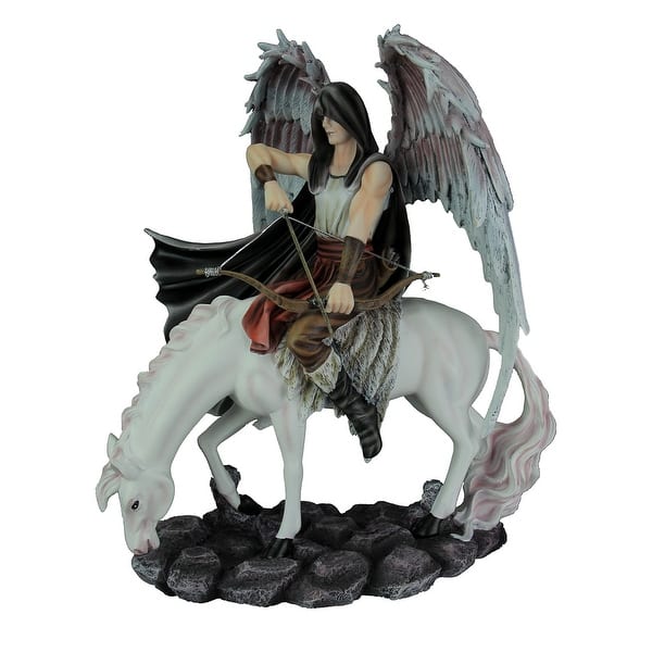 Angel Winged Male Warrior with Bow On White Horse Statue - 13 X 11.25 X ...