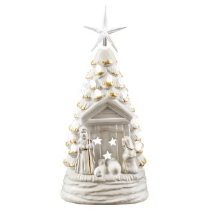 White Ceramic Nativity Tabletop Sculpture with Lights - 9.750 x 7.000 x ...