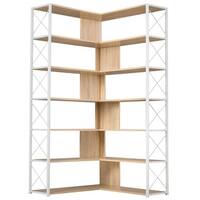 Oak Industrial L-Shaped Corner 7-Tier Bookcase Home Office Bookshelf ...