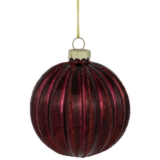 Ribbed Glittered Glass Ball Christmas Ornaments - 3" (75mm) - Maroon ...