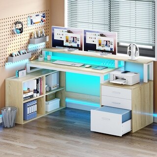 66'' Computer Desk Power Outlet & LED Lights - On Sale - Bed Bath ...