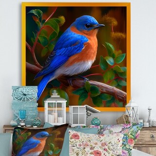 Designart "Beautiful Bright Bluebird On A Branch I" Animals Bird Framed ...