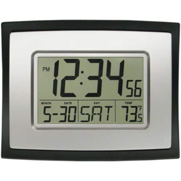 8.5" Black and Gray Digital Wall Clock with Temperature and Calendar ...