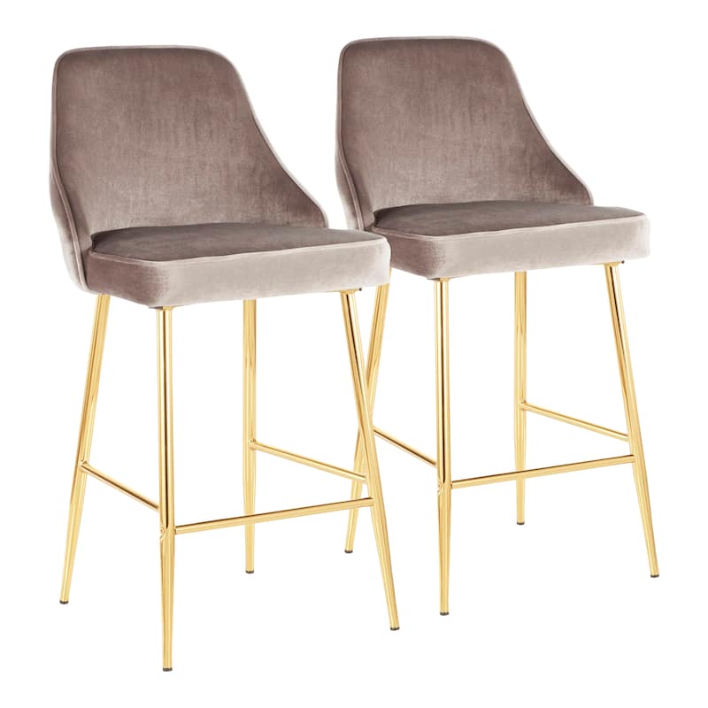 LumiSource Marcel Glam Velvet Gold Metal Counter Stools (Set of 2) - On ...