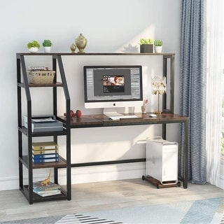 57 inch Computer Desk with Shelves, Drafting Table with Hutch - Rustic ...