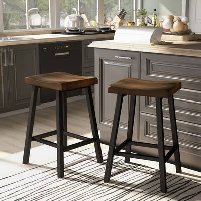 Industrial Oak & Black Metal Counter Height Stools (Set of 2) by ...