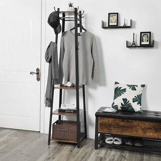 Modern Industrial Metal Frame Wood Shelf Coat Rack with 3-Shelves ...