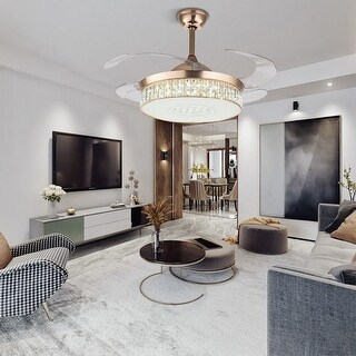 Crystal LED Chandelier Invisible Ceiling Light Lamp w/ Remote Control ...