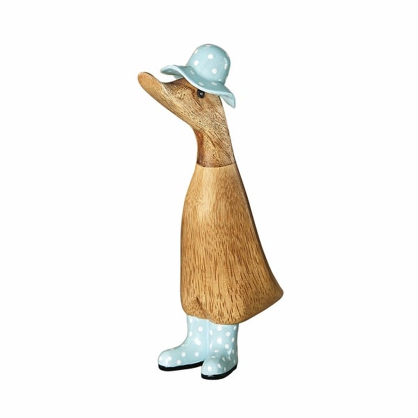 wooden duck with blue wellies