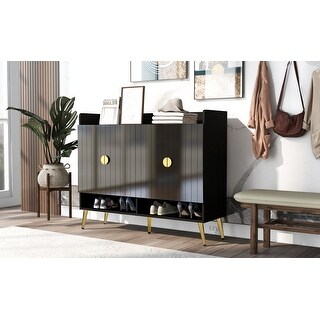 Black Apron-shaped Shoe Storage Cabinet w/ Adjustable Shelves - Bed ...