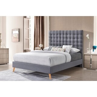 Stylish Platform Bed Frame with Grid Padded Tufted Headboard, Angled ...