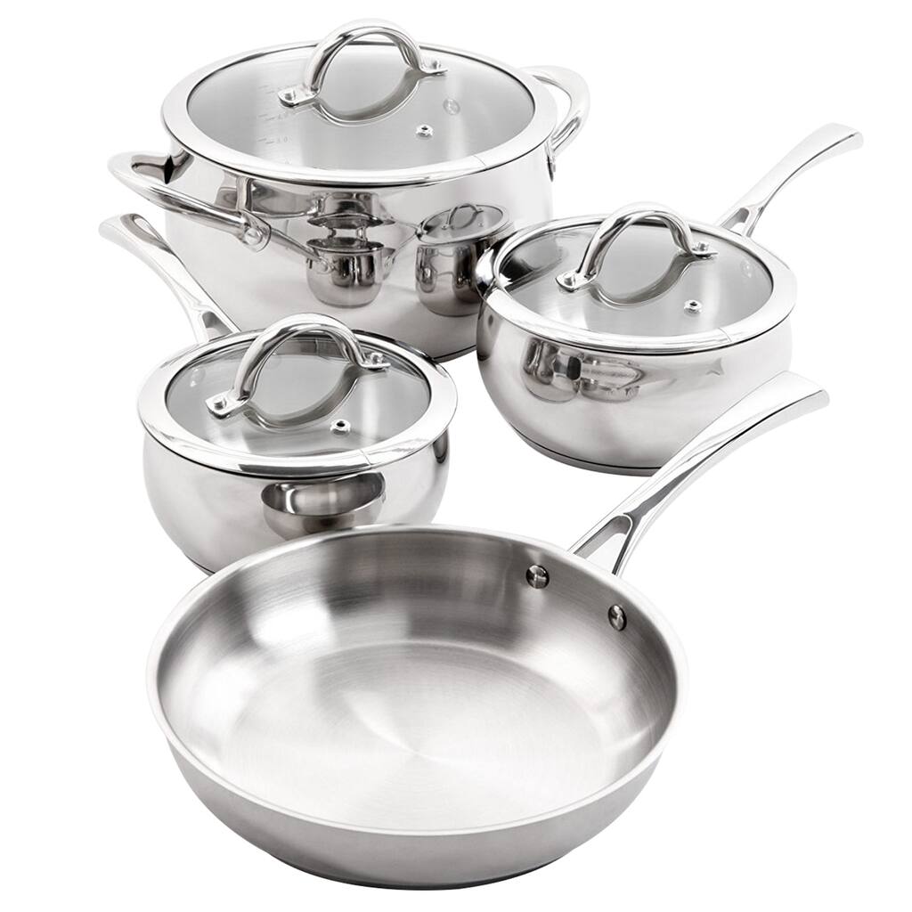 Oster 7 Piece Brushed Stainless Steel Cookware Set - Overstock - 32433950
