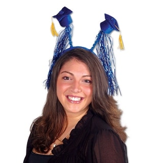 Club Pack of 12 Blue Graduation Cap with Fringe Bopper Headband Party ...