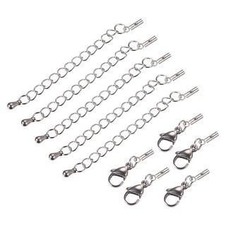 10 Sets Fold Over Cord Ends with Lobster Claw Clasps & Extender Chain ...