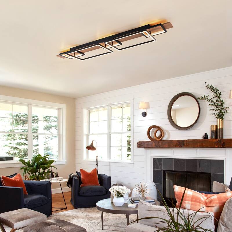 Integrated LED Rectangle Wood Semi Flush Mount Ceiling Light for ...