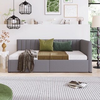 Classic Twin Size Upholstered Daybed with 2 Storage Drawers, Yellow ...