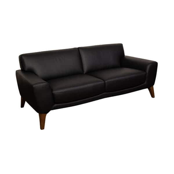 Porter Designs Modena Transitional Genuine Leather Sofa with Wooden ...