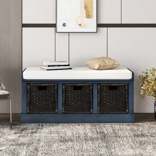 Navy Entryway Storage Bench with Removable Cushion - Bed Bath & Beyond ...