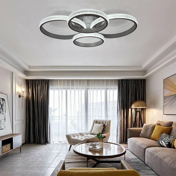 Acrylic LED Ceiling Light Shape Chandelier Dimmable Remote 4 Ring - 26 ...