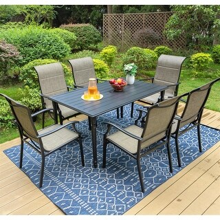7-Piece Patio Dining Set Metal Rectangle Table and 6 Textilene Chairs ...
