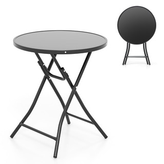 23 Inch Round Bistro Table with Tempered Glass Tabletop - 23" x 23" x ...