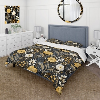 Designart "Black And Yellow Boho Botanical" Yellow Floral bedding ...