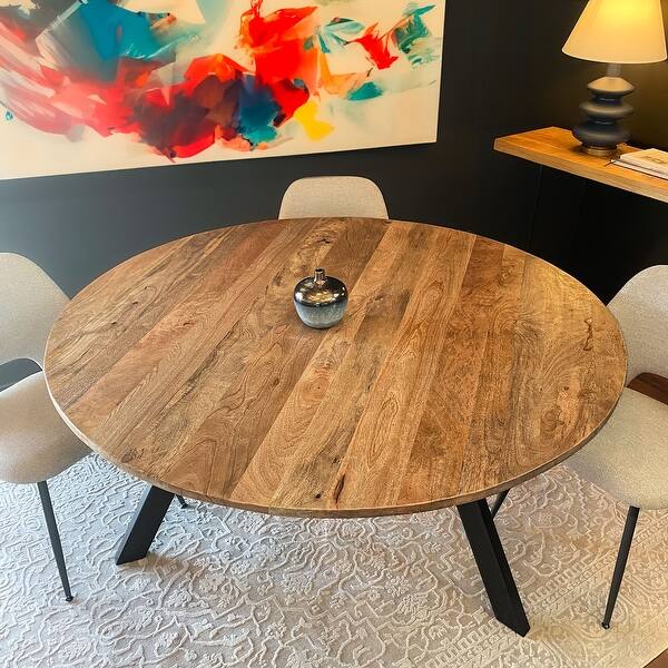 Scrimger Round Mango Wood Dining Table with Iron Legs - Bed Bath ...