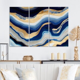 Designart "Vibrant Blue And Gold Flow Art IV" Transitional Canvas Art ...