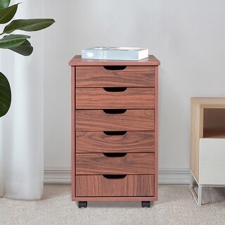 Six Drawers MDF Wooden Filing Cabinet Dark Walnut Color - Bed Bath ...