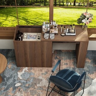 Expandable Office Desk Writing Desk: Dark Wood - grain Finish and Space ...
