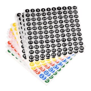 1 to 100 Number Stickers Label Self Adhesive 10mm/0.4" , 5 Color, 25pcs ...