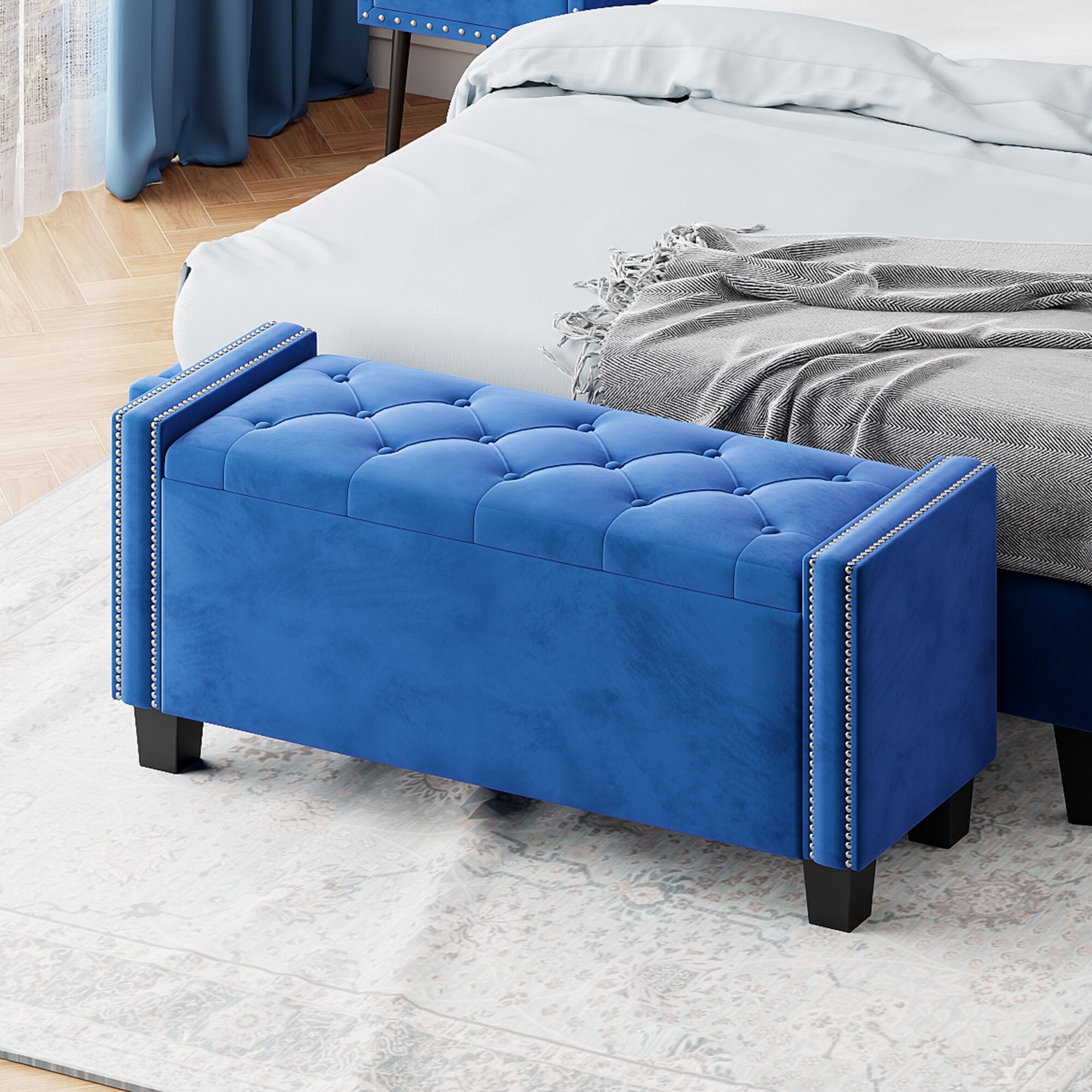 Royal blue velvet storage ottoman store