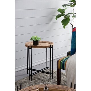 Round End Table Side Table Coffee Table with Pin Legs, Black/ Brown ...