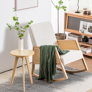 Modern High Back Modern Fabric Rocking Chair with Rattan Arms - Bed ...