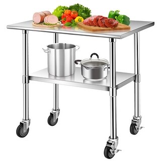 Stainless Kitchen Work Table Commercial Workstation with 4 Casters ...