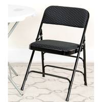 Classic Metal Frame Folding Chairs with Black Patterned Fabric ...