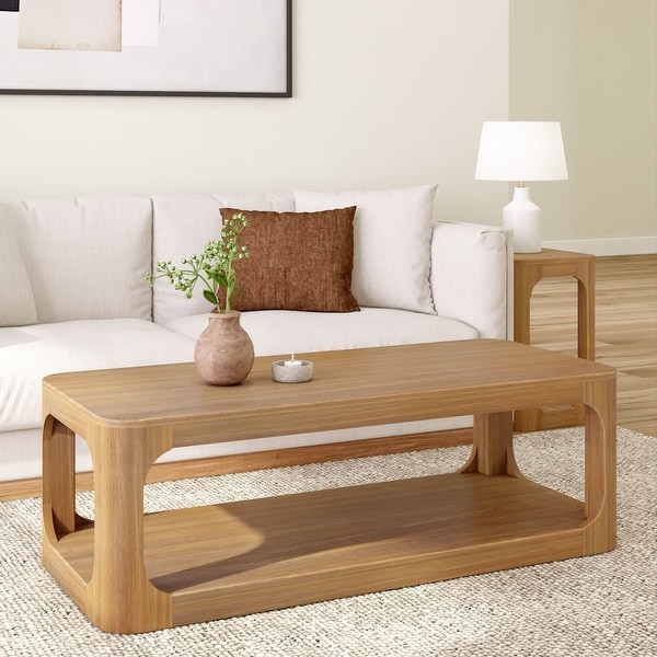 Plank Beam Solid Wood Forma Coffee Table 54 Modern Coffee Table with Storage Shelf Pecan