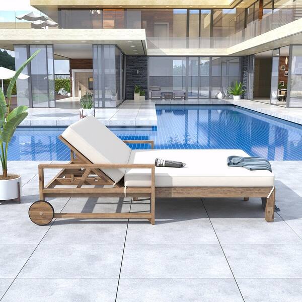 Farmhouse-style Wooden Outdoor Sunbed for 2-Person Relaxation, Outdoor ...