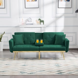 Dark Green Velvet Convertible Futon Sofa Bed with Adjustable Backrest ...