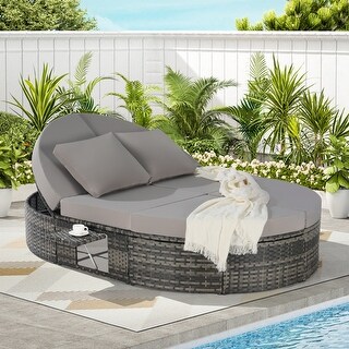 Outdoor Patio Round Daybed, Sun Bed with Adjustable Backrests and ...