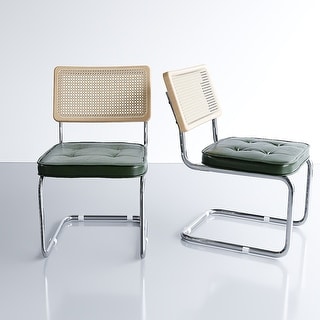 Momei Mid-Century Rattan Cantilever Dining Chairs, Stainless Legs ...