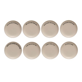 Stoneware Plates Dinnerware Set with Text Print Designs - 6.0"L x 6.0"W ...