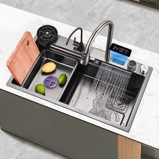 Smart Kitchen Sink Stainless Steel Waterfall Kitchen Sink with LED TEMP ...