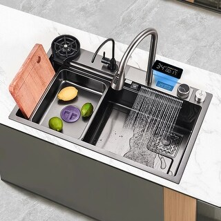 Smart Kitchen Sink Stainless Steel Waterfall Kitchen Sink with LED TEMP ...