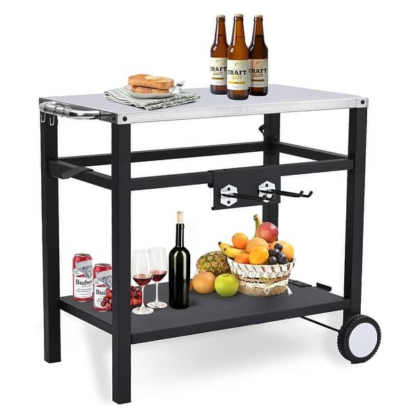 Movable Outdoor Dining Cart Table with Double-Shelf - Bed Bath & Beyond ...