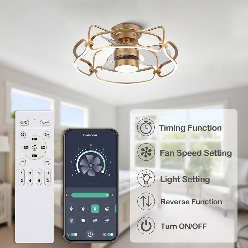 Bella Depot Modern Flush Mount Ceiling Fan with Dimmable Light and ...