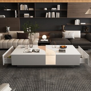 Luminous Chic: White Dual-Drawer Coffee Table with LED Display Top ...