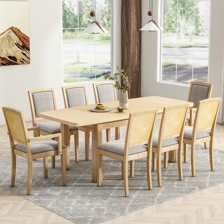 9 Pieces Dining Set with 6 Upholstered Armless Dining Chairs, 2 Arm ...