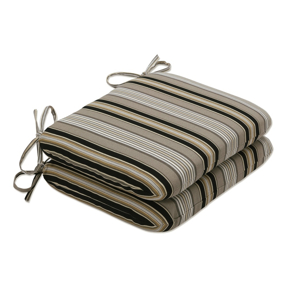 Pillow Perfect Outdoor Black/ Beige Striped Round Seat Cushions (Set of ...