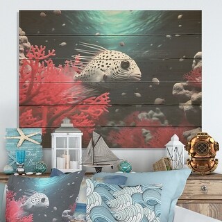DESIGN ART "The Graceful Pufferfish" Coastal Coral Under Water Wall Art ...